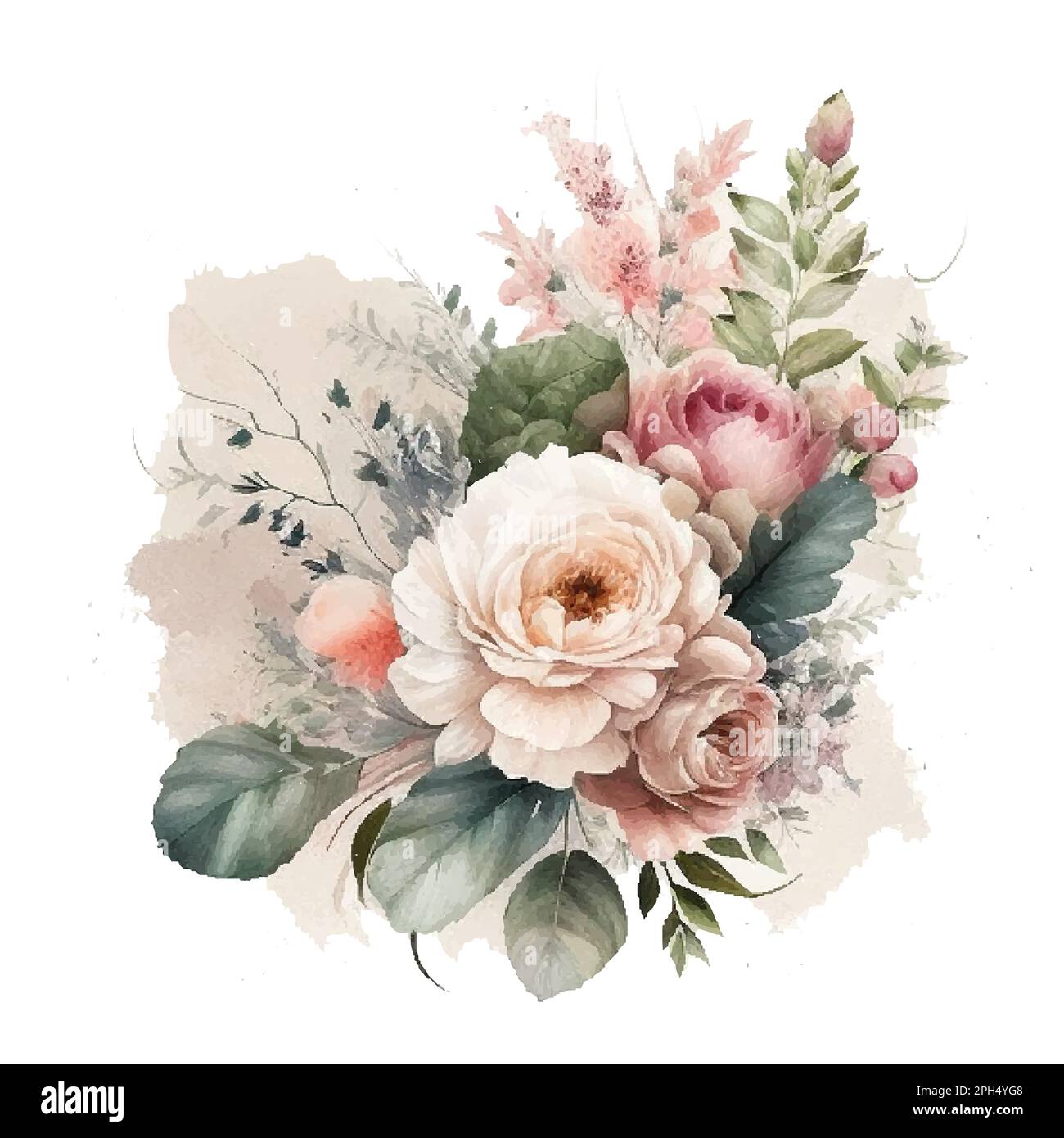 Watercolor Vector floral bouquet design garden pink peach lavender ...
