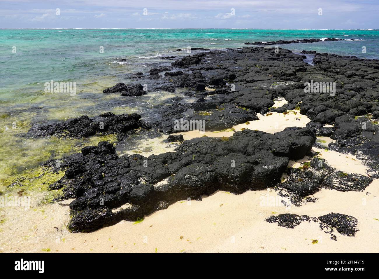 Lava rocks, beach, Mauritius Stock Photo - Alamy