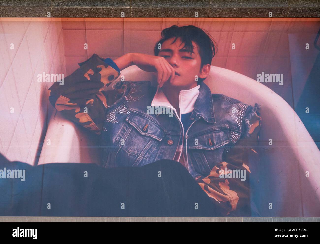 BTS V, Mar 26, 2023 : A placard showing BTS V featured in ELLE Korea's ...