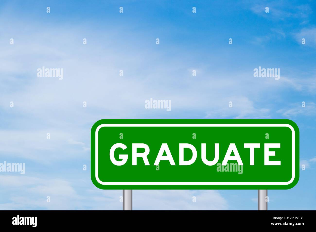 Green color transportation sign with word graduate on blue sky with ...
