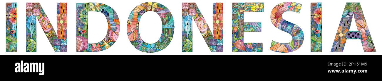 Vector word Indonesia. Hand-painted art design. Illustration for t ...