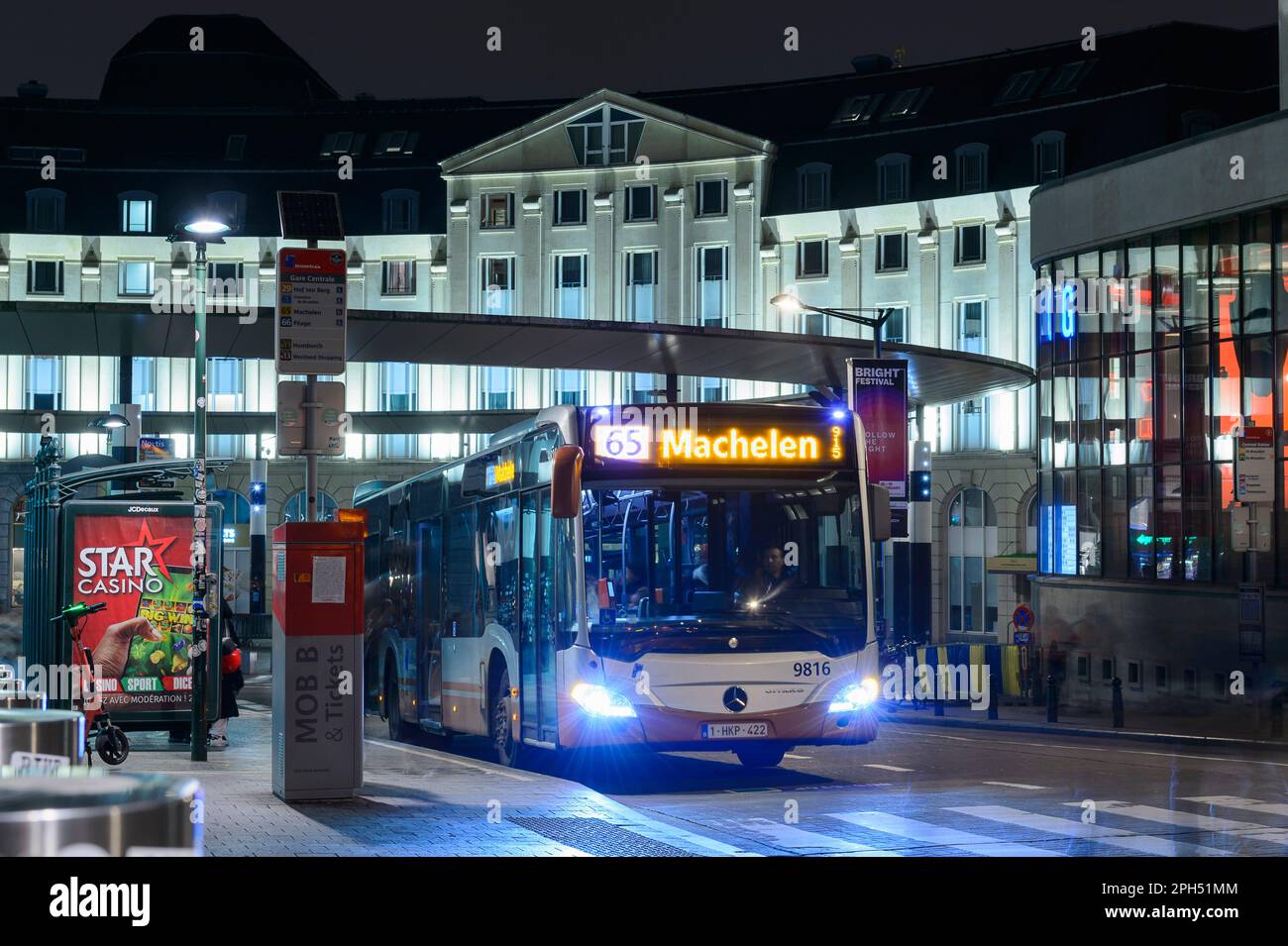 Bus stop along the main entrance of the brussels central station ...