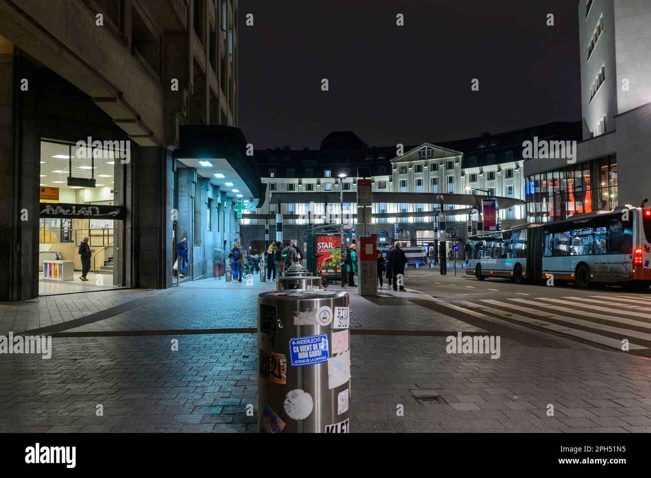 Bus stop along the main entrance of the brussels central station ...