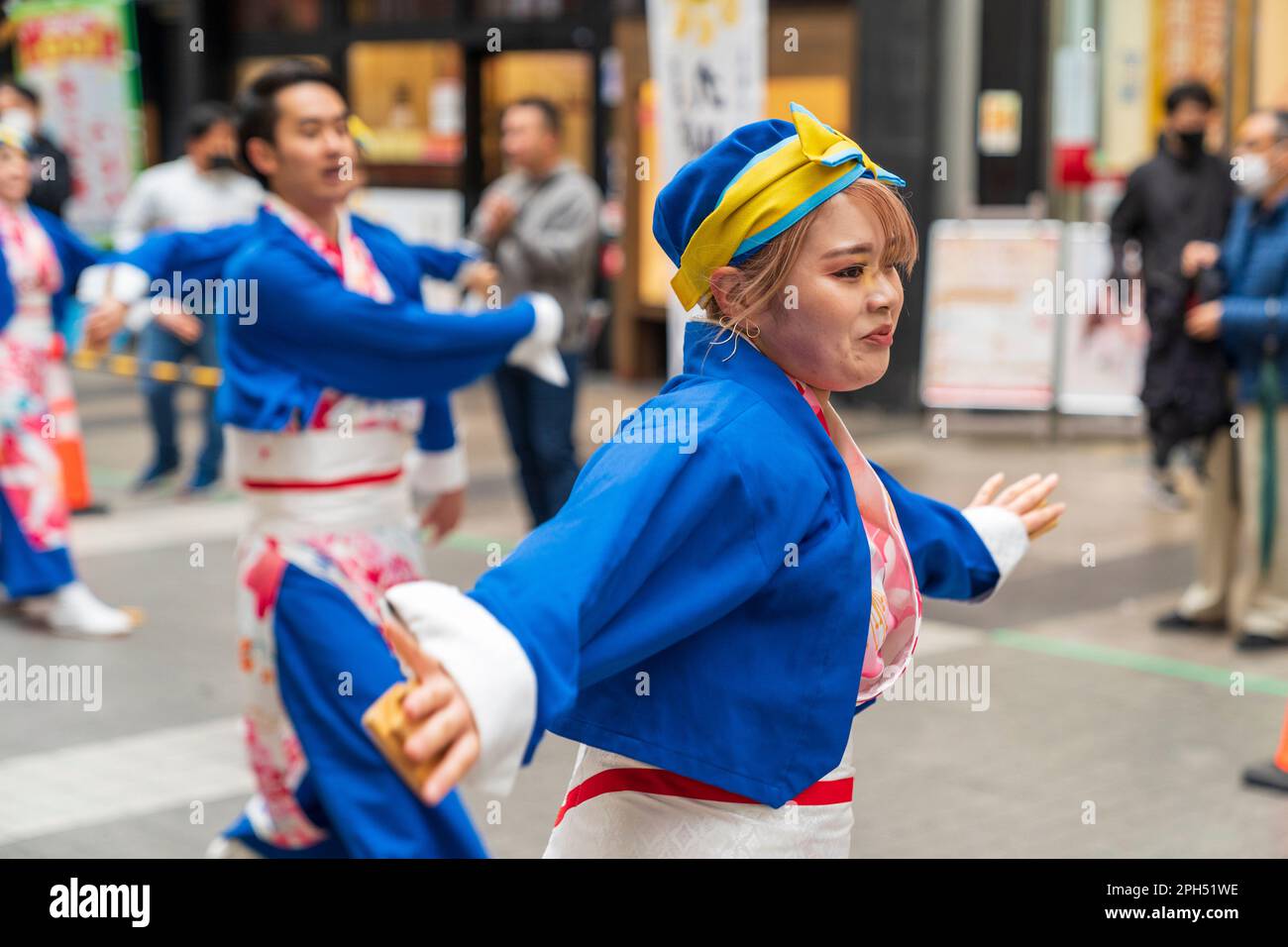 Close up of young adult women Japanese Yosakoi dancers wearing ...