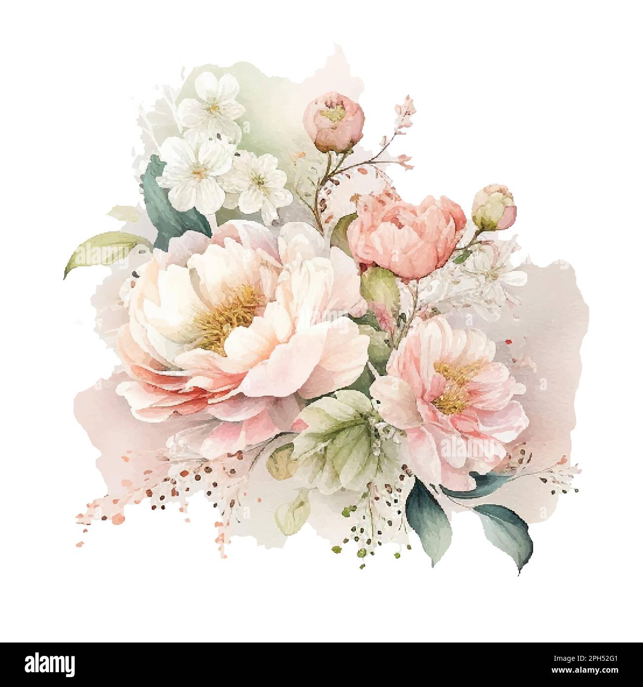 Watercolor Vector floral bouquet design garden pink peach lavender ...