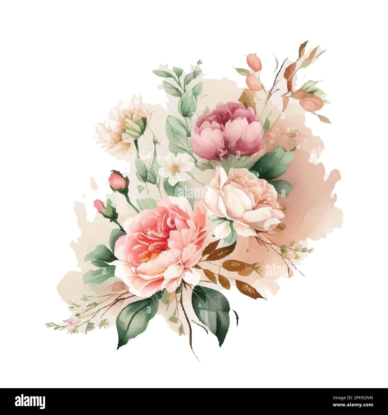 Watercolor Vector floral bouquet design garden pink peach lavender ...