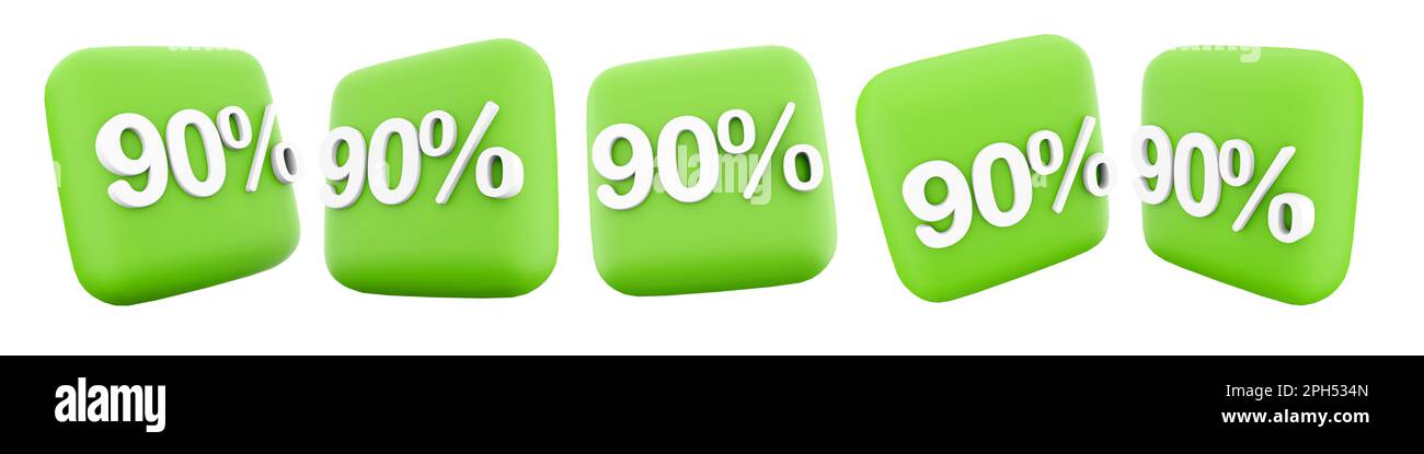 3d rendering 90 percent different positions icon set. 3d render ...