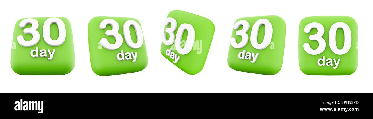 3d rendering 30 day left different positions icon set. 3d render 30 days after start icon set ...