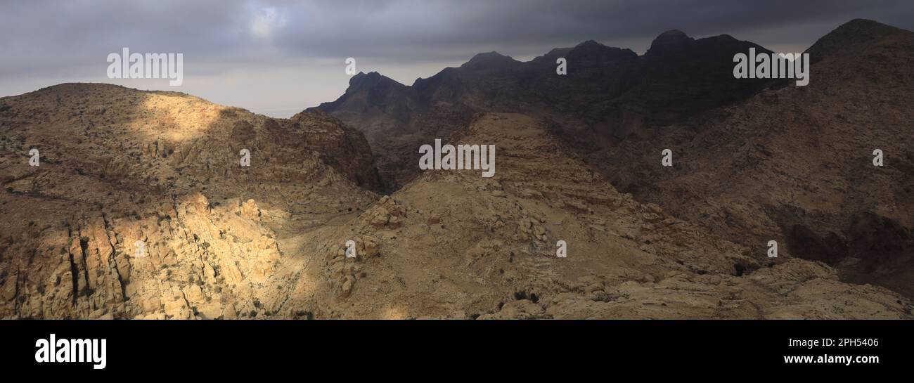 View over the landscape of Jabal Abu Mahmoud Mountains, South Central ...