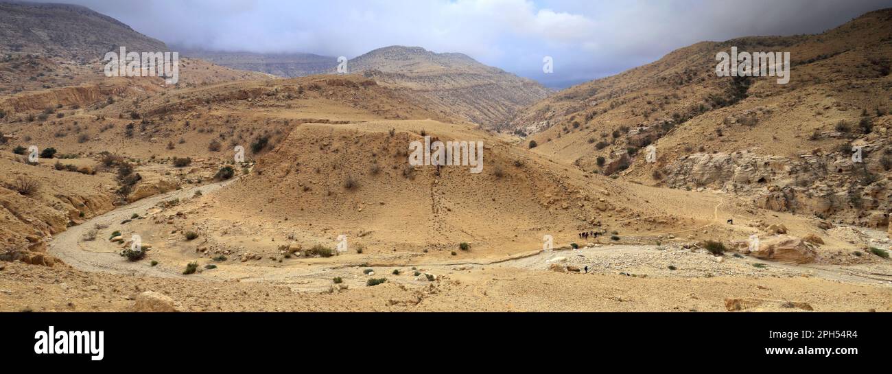 The dry river valley of Wadi Feid, Jabal Fied, Al-Sharat area of Jordan ...