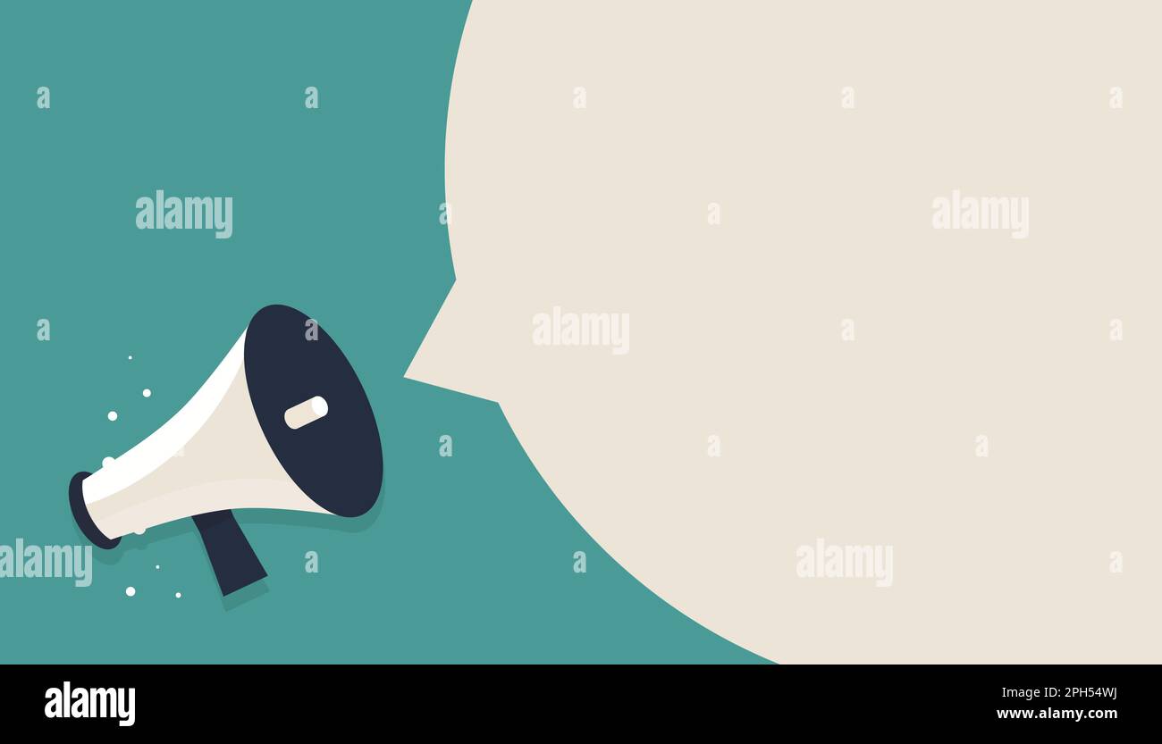 Poster with megaphone. Megaphone in flat design on blue background ...