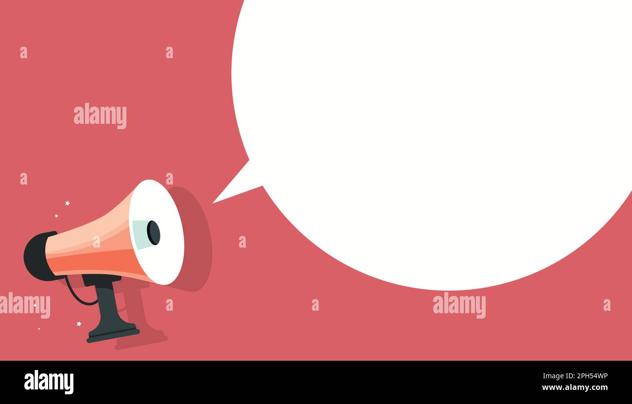 Poster with megaphone. Megaphone in flat design with communication icon ...