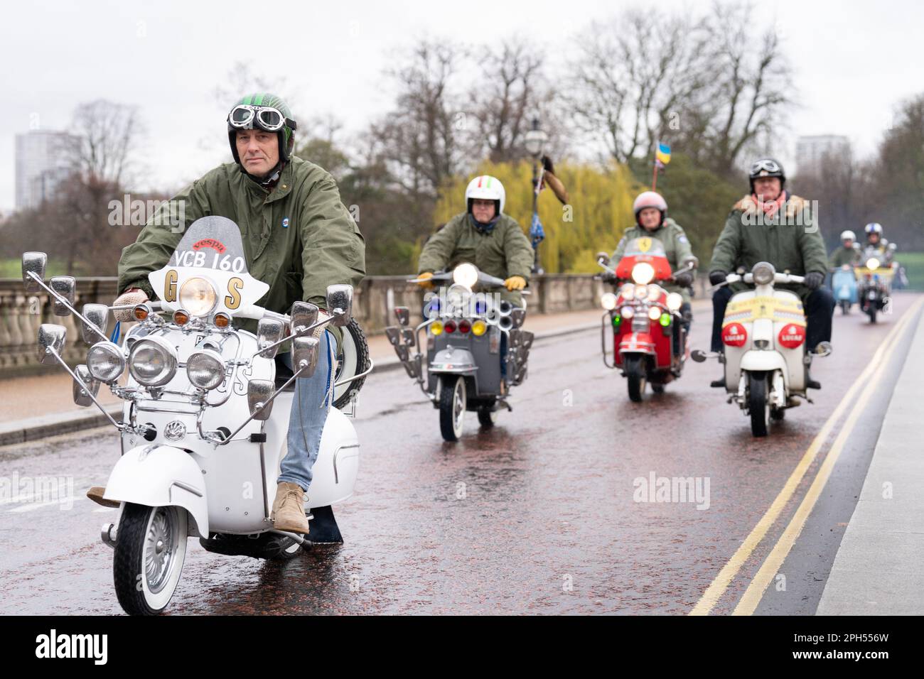 Mods and their scooters gather at Hyde Park in central London, before ...