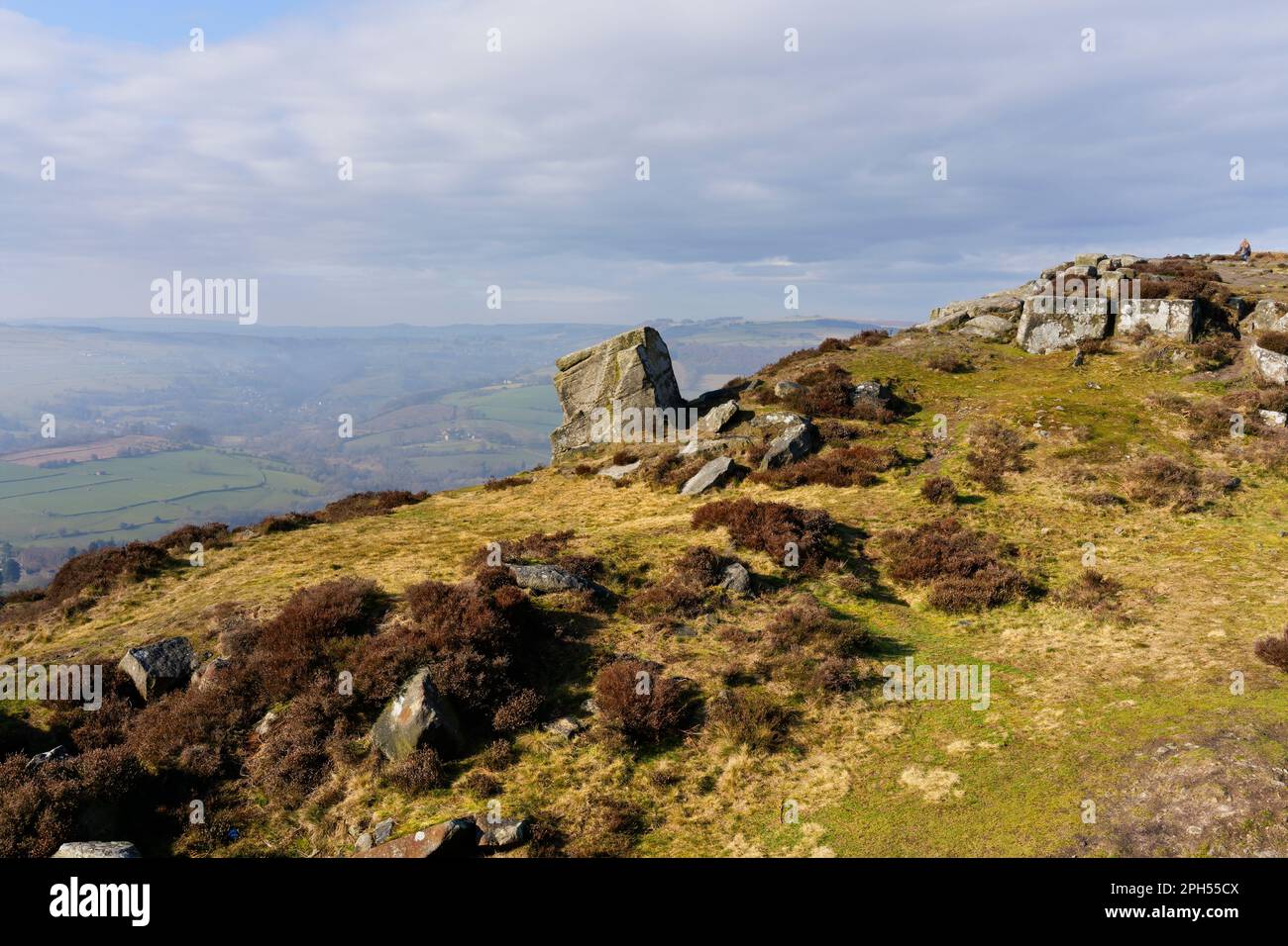Dark misty morning among the lichen covered rocks that litter the top ...