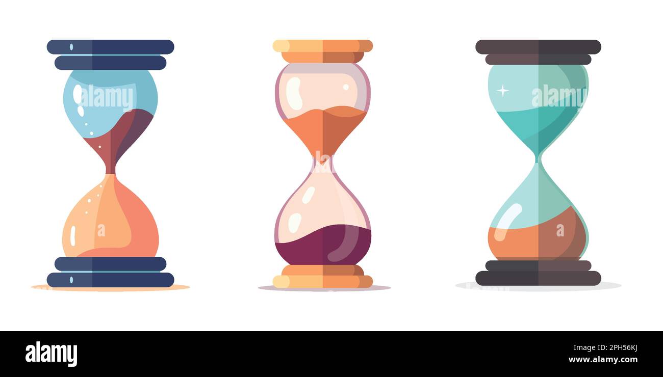 Set of colorful hourglass icons in flat style, simple design on white ...