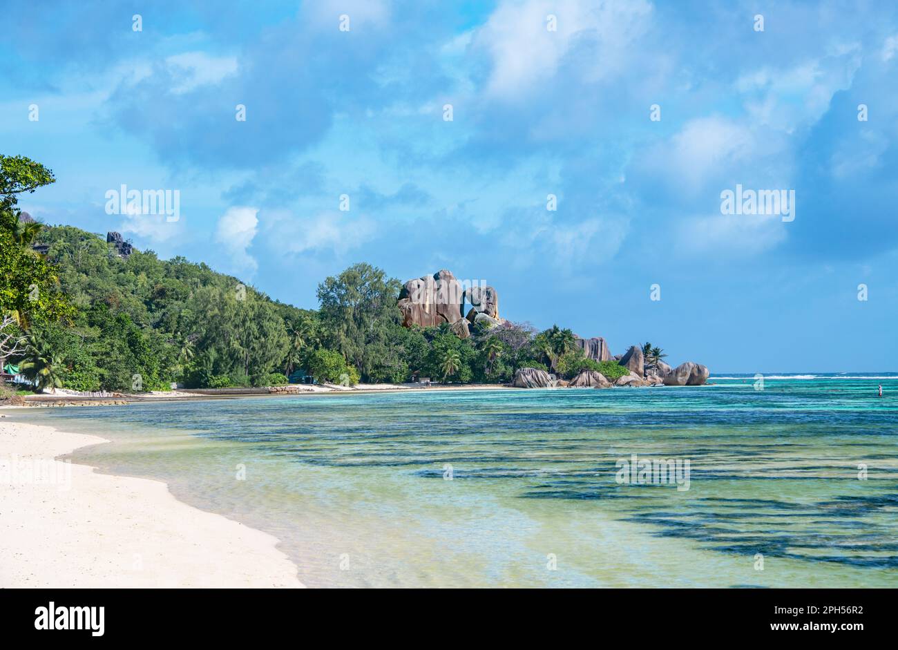 Massive granite bouldersand Anse Source beach La Digue Island ...