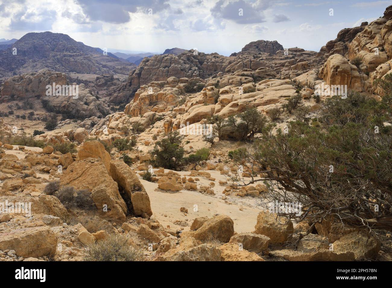 View over the landscape of Wadi Musa, South Central Jordan, Middle East ...