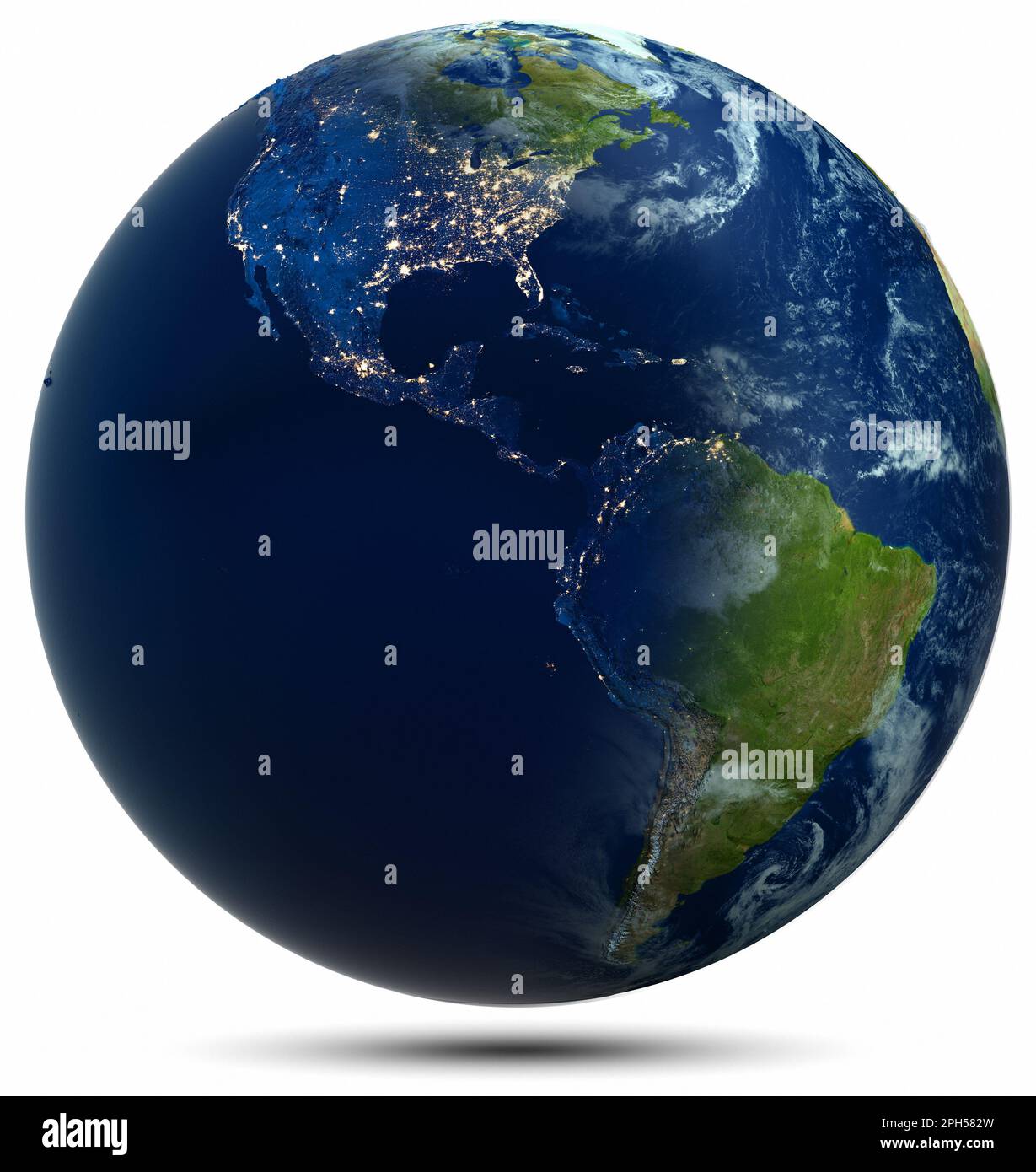 Planet Earth city lights white isolated Stock Photo - Alamy