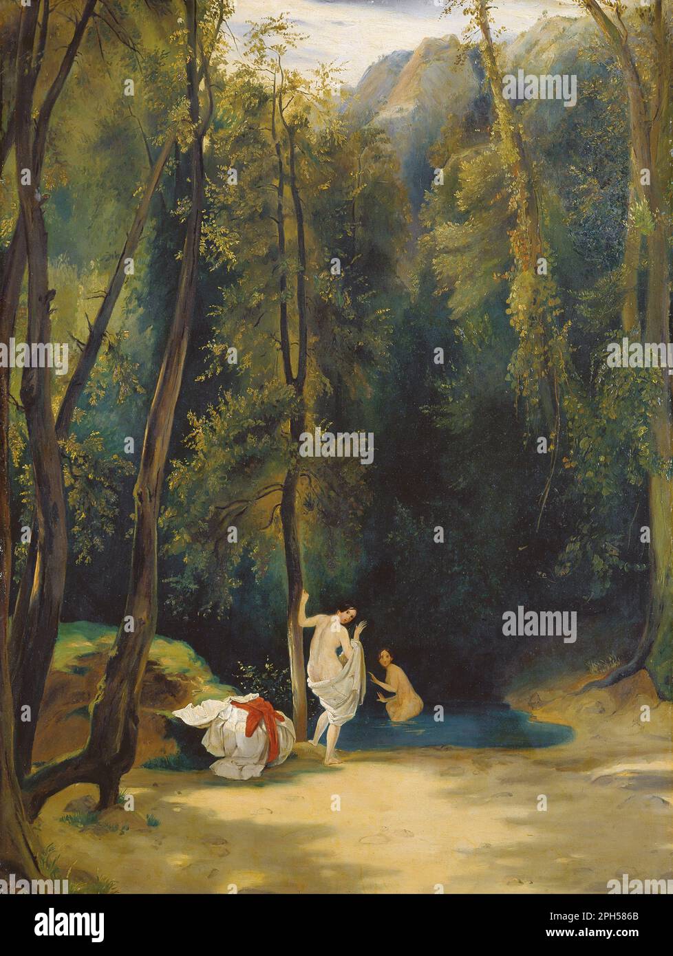 Women bathing in the park at Terni circa 1830 by Carl Blechen Stock ...