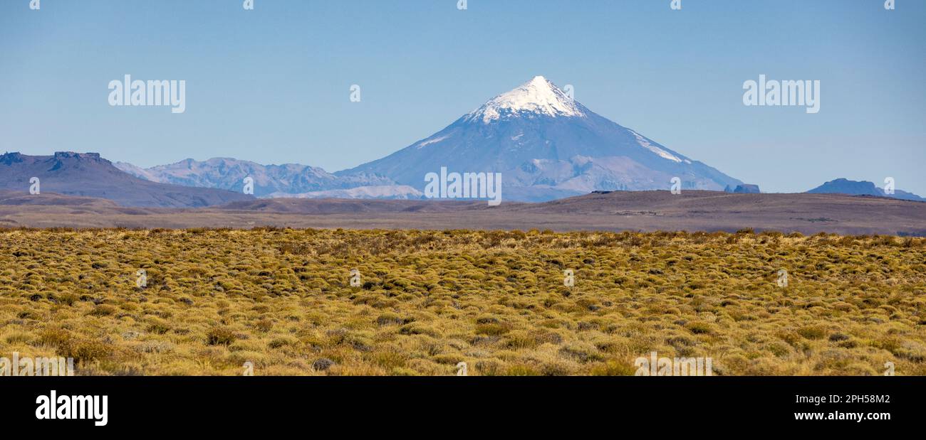 Famous Villarrica Volcano with snow covered peak viewed from Argentina ...