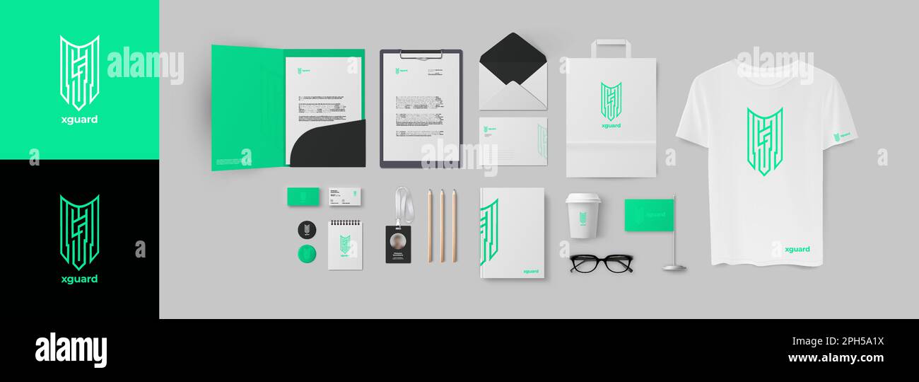 Green corporate identity template design with color geometric elements ...