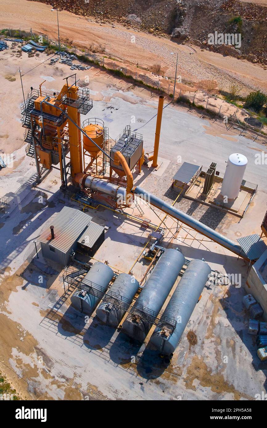 High angle view of concrete batching plant. Asphalt producing plant ...