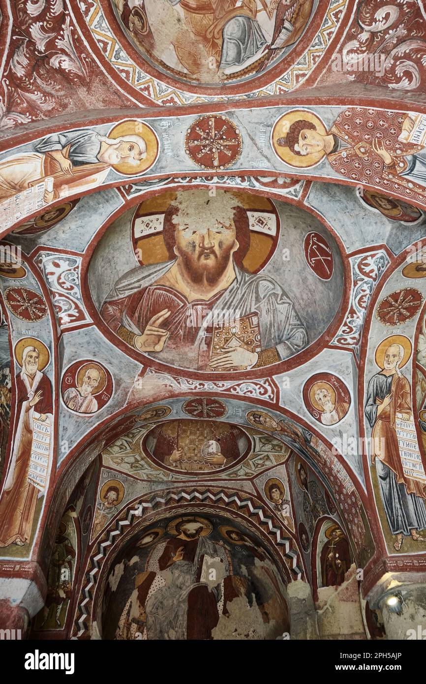 Interior of ancient cave Apple Church or Elmali Kilisesi at Cappadocia ...