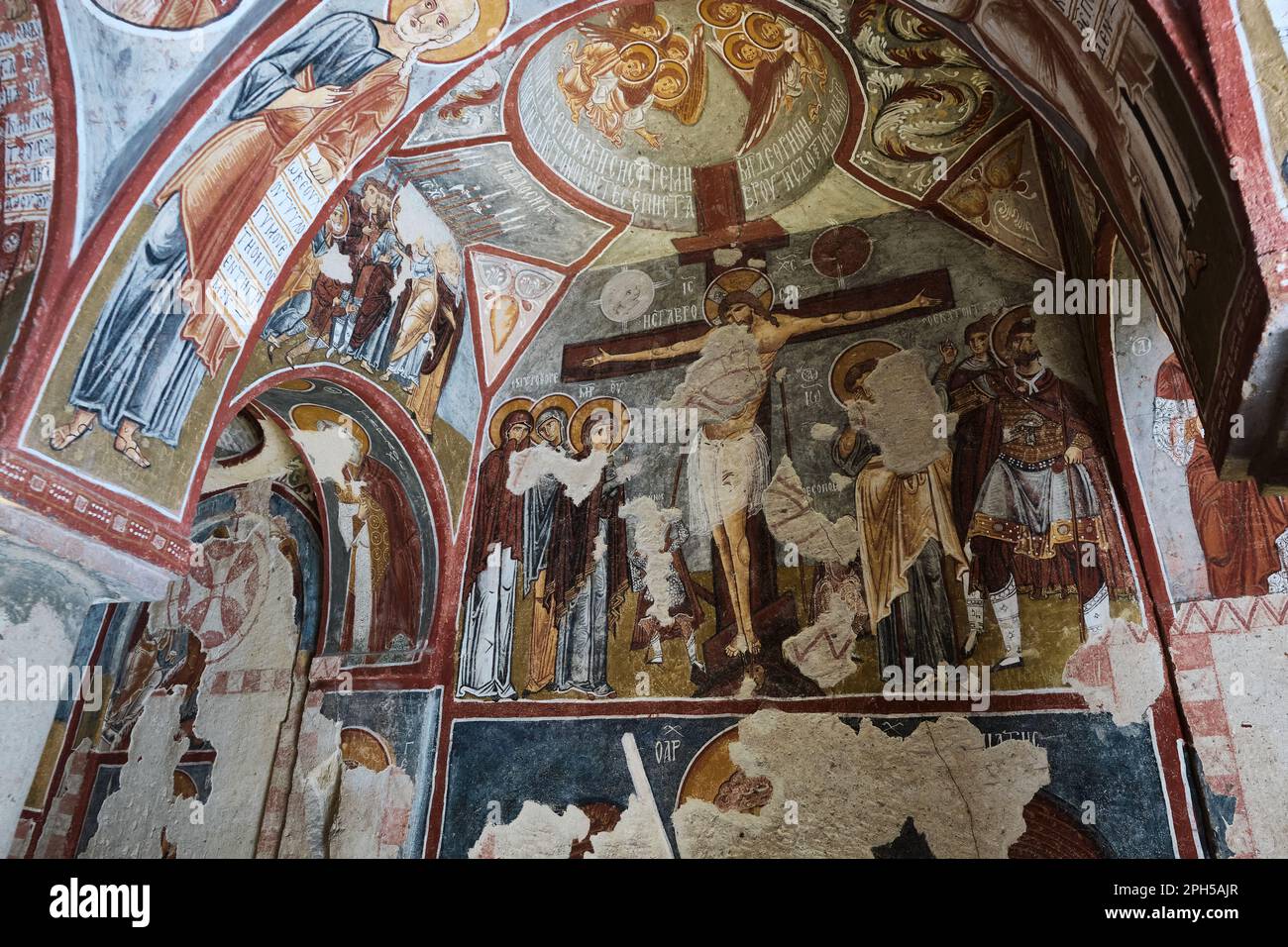 Interior of ancient cave Apple Church or Elmali Kilisesi at Cappadocia ...