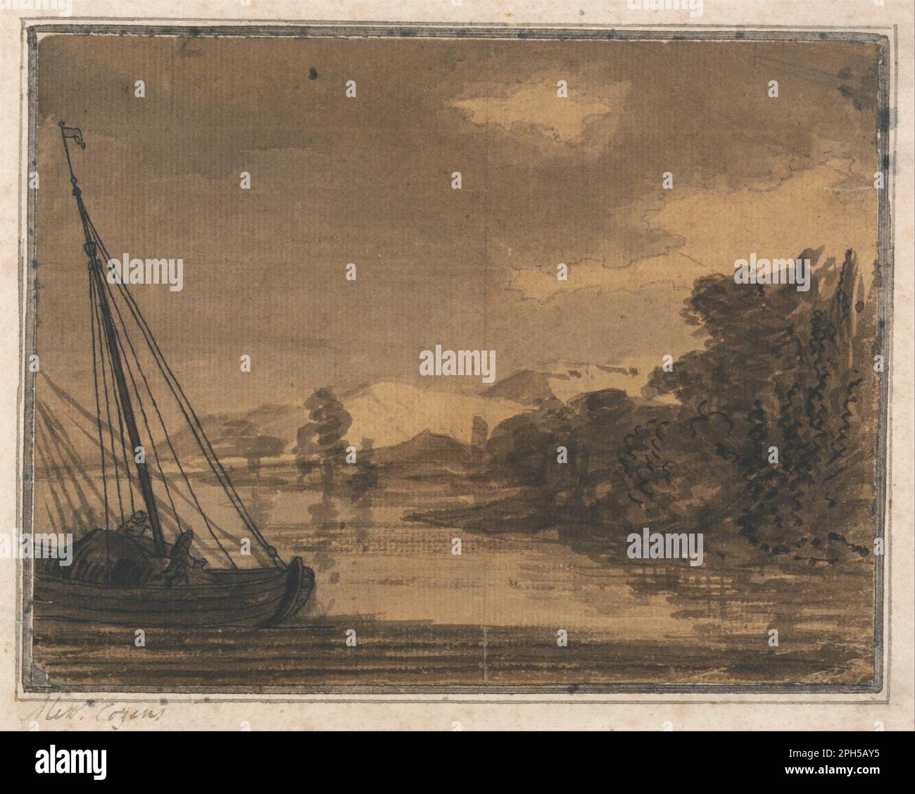 River and Boat circa 1770 by Alexander Cozens Stock Photo - Alamy