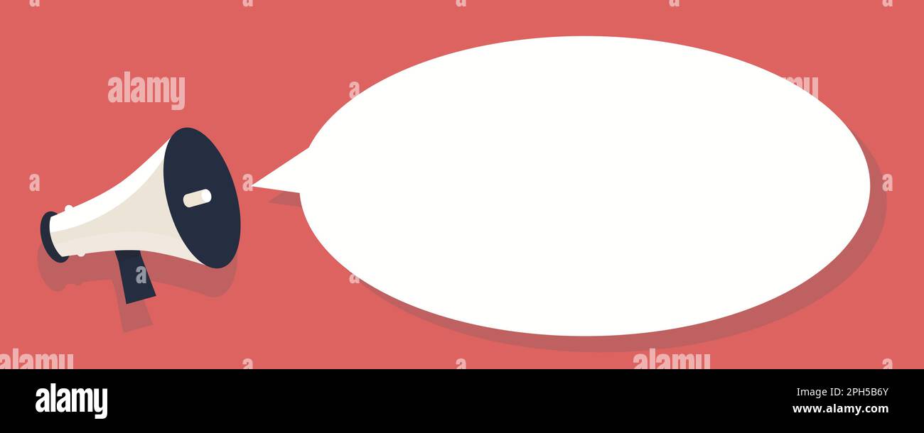 Poster with megaphone. Megaphone in flat design with communication icon ...