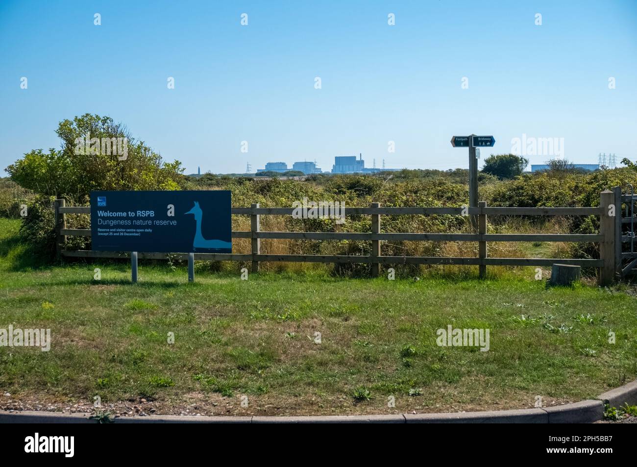 Entrance to RSPB nature reserve with nuclear power stations in the ...
