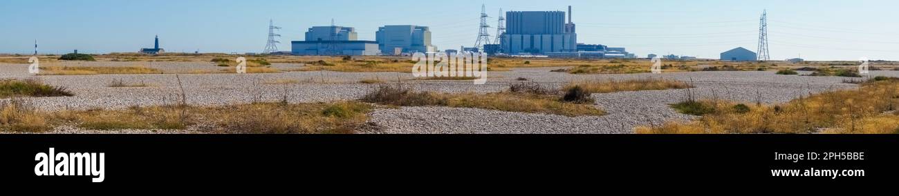 Panoramic view of Dungeness including nuclear power stations and ...