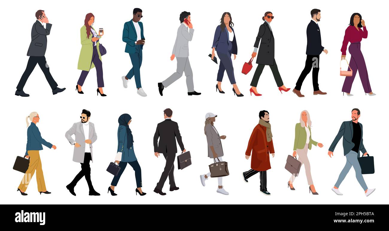 Diverse business people walking side view vector Stock Vector Image ...