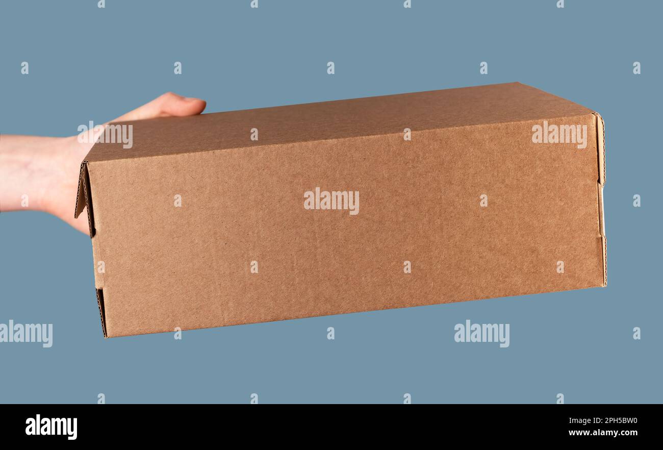 Hand holding cardboard box, giving carton package, parcel, order Stock Photo - Alamy