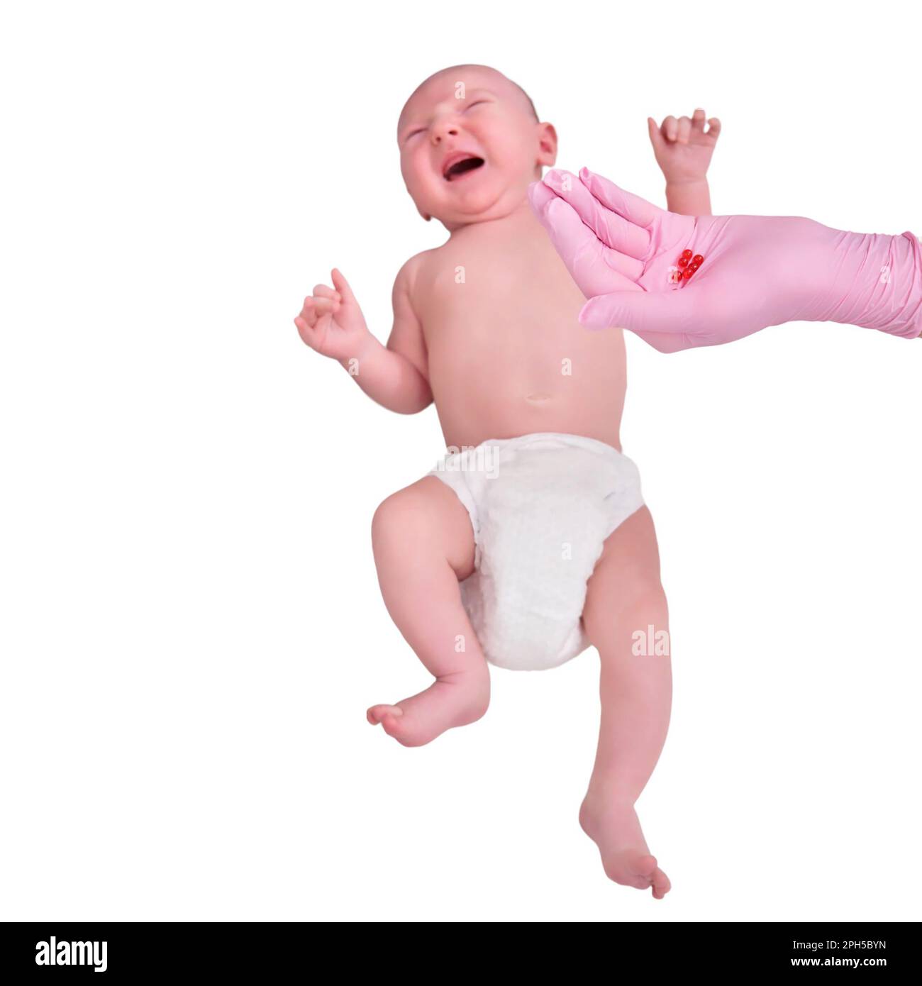 The doctor prescribes pills for a newborn child, isolated on a white ...