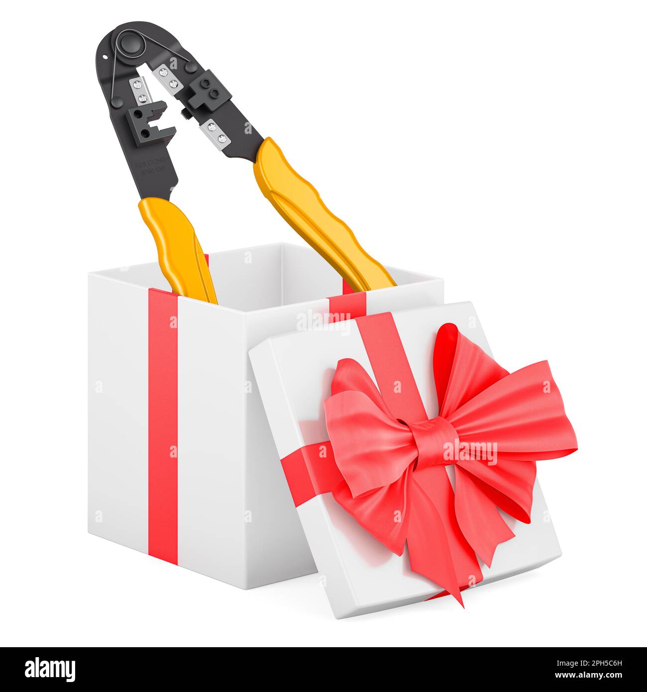 Crimper, crimp tool inside gift box, present concept. 3D rendering ...