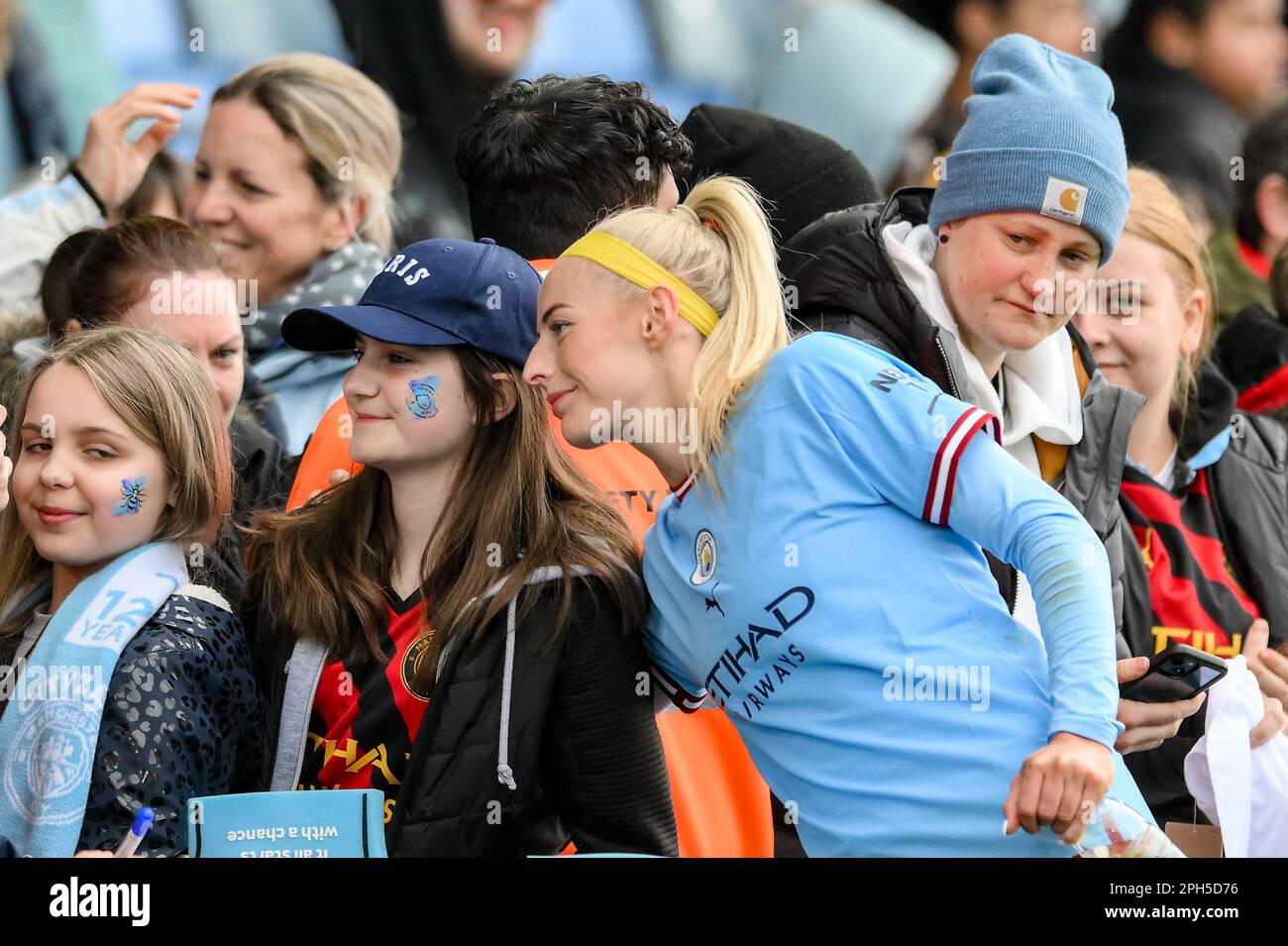 Chloe Kelly #9 of Manchester City Women poses for a selfie with some ...