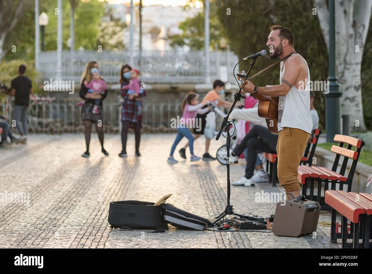 Perform playing songs music music man guitar player hi-res stock ...
