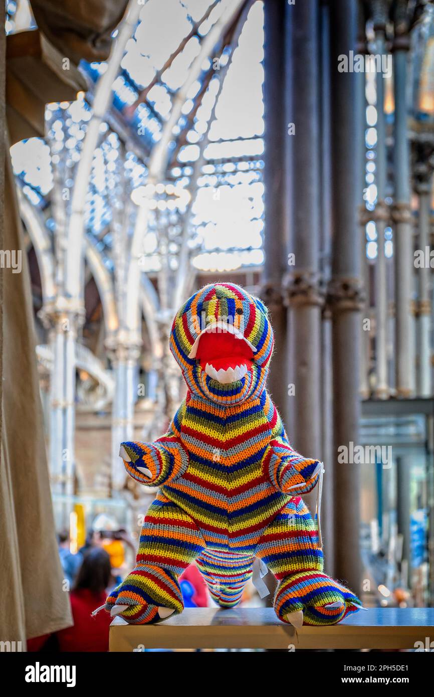 Multi coloured striped dinosaur toy on sale in the Oxford University ...