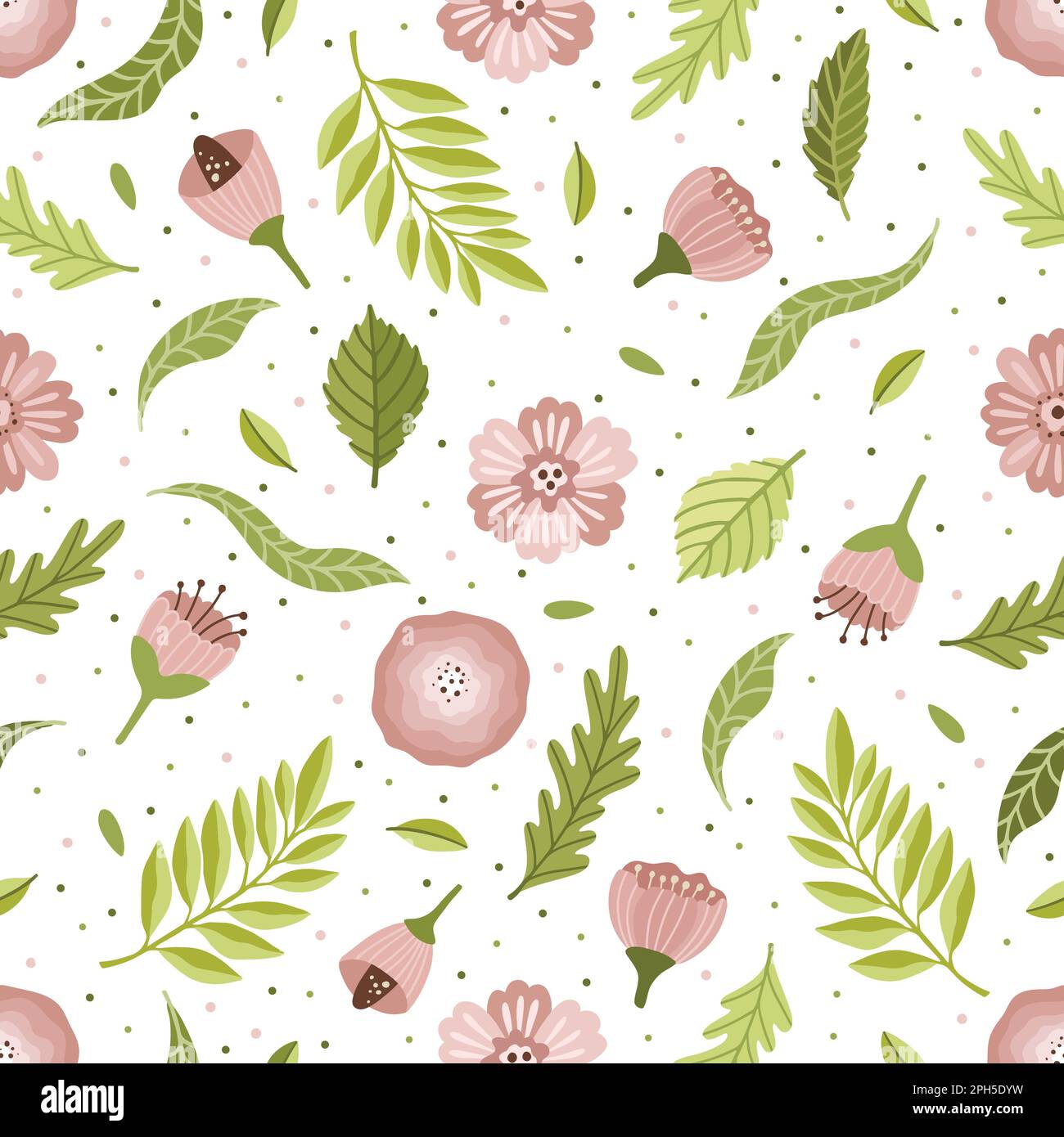 Vector seamless spring pattern with flowers, bouquets, plants Stock ...