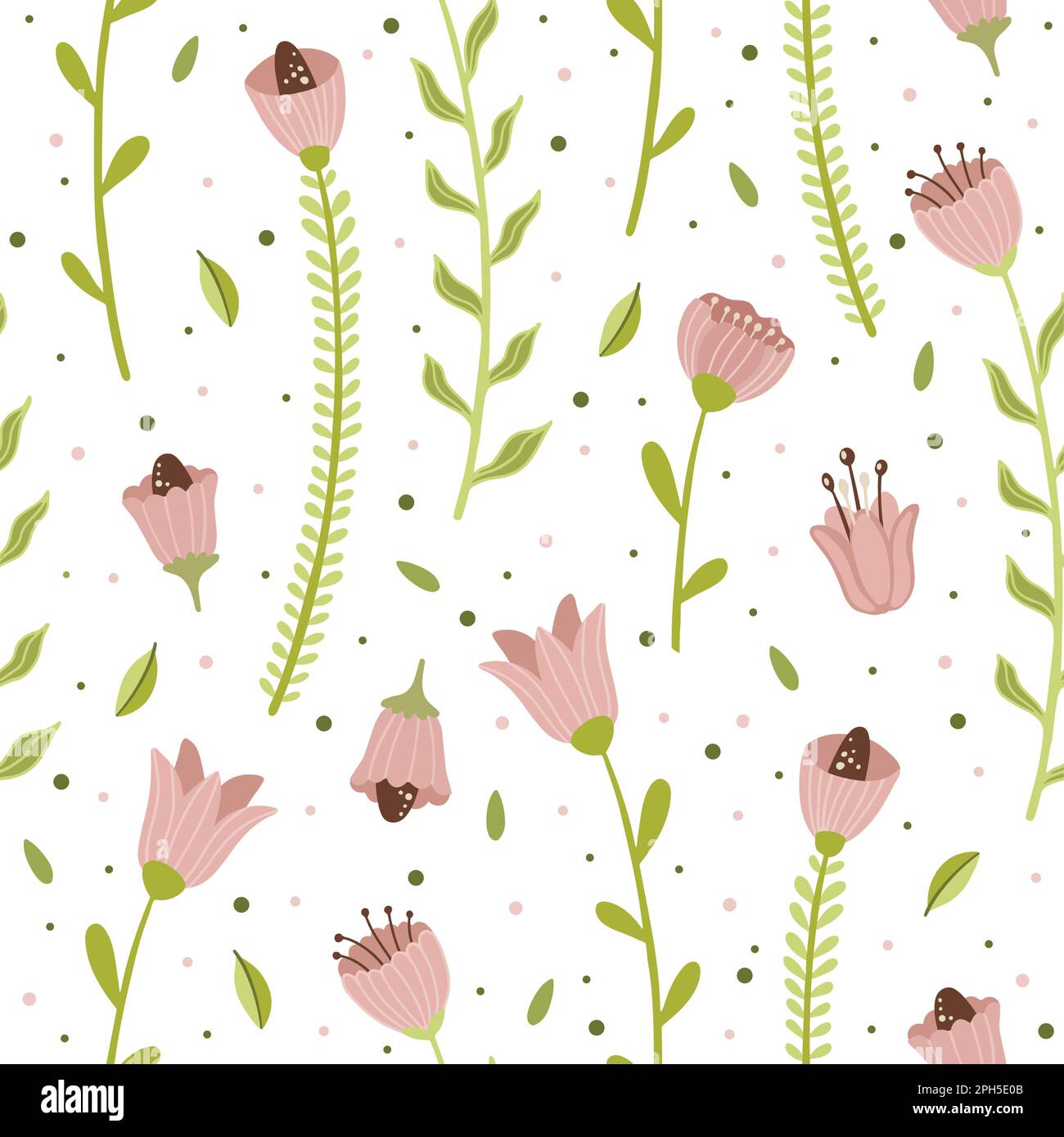 Vector seamless spring pattern with flowers, bouquets, plants Stock ...