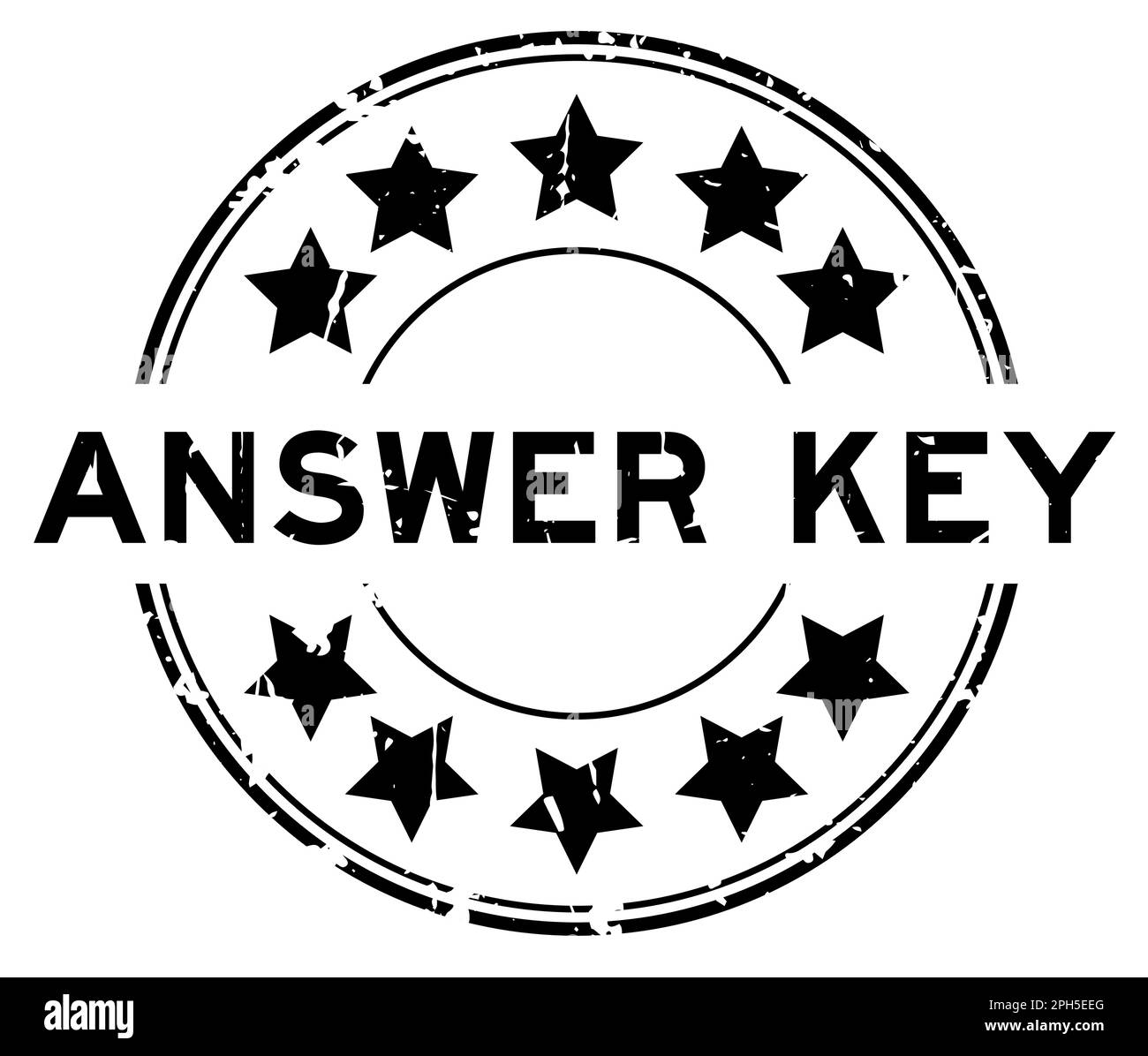 Grunge black answer key word round rubber seal stamp on white ...