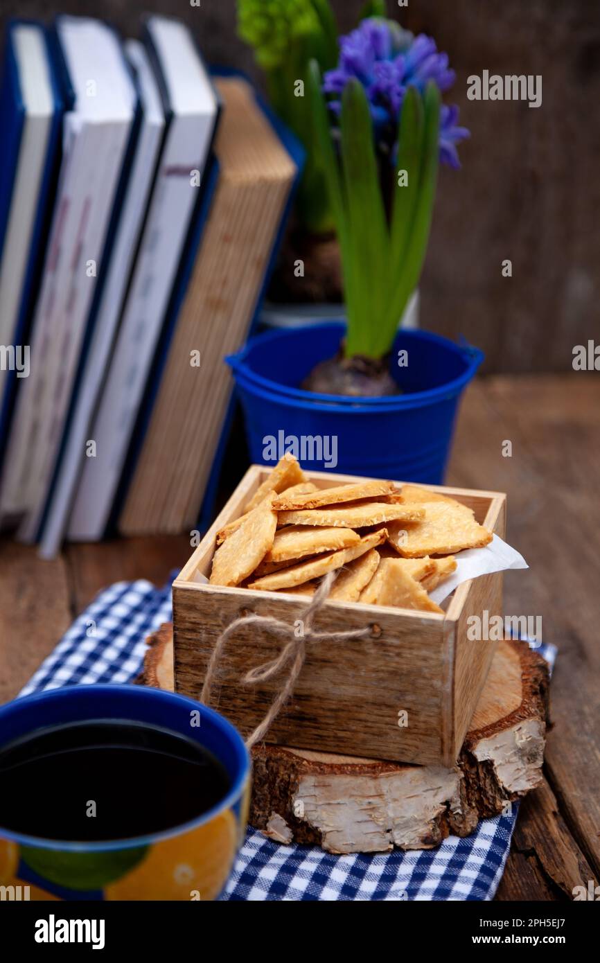 Homemade cookies with coconut. Rhombus shaped cookie. Sweet food ...
