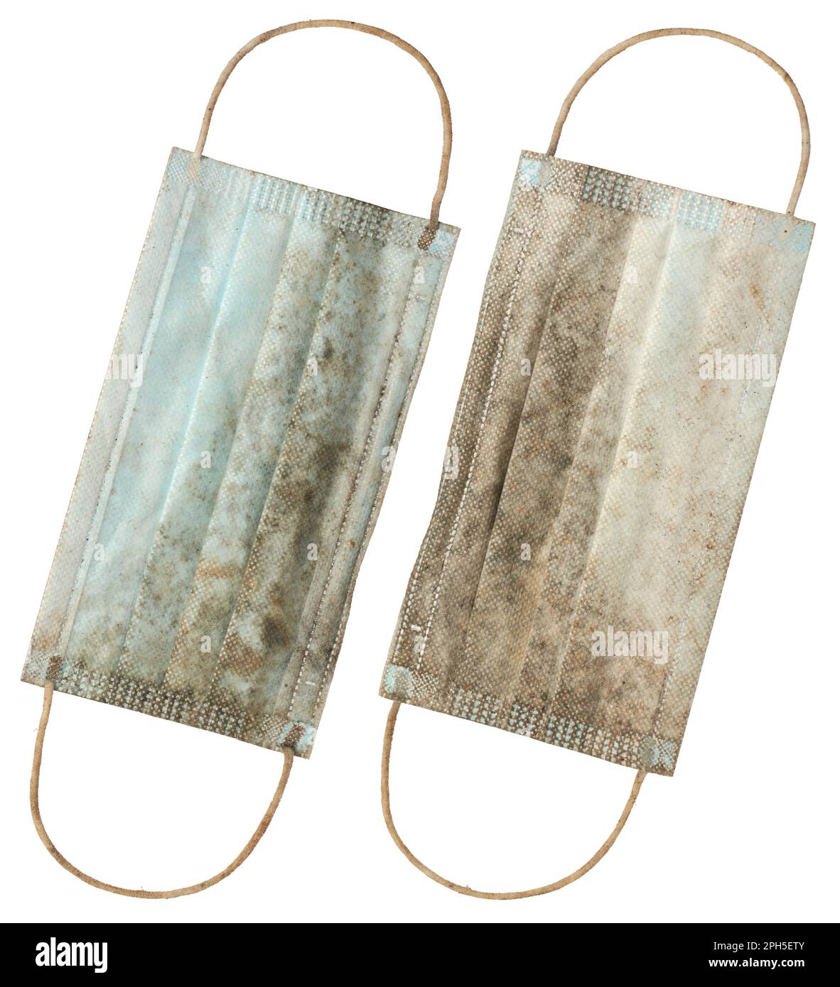 used dirty surgical protective face mask, blue disposable hygienic ...