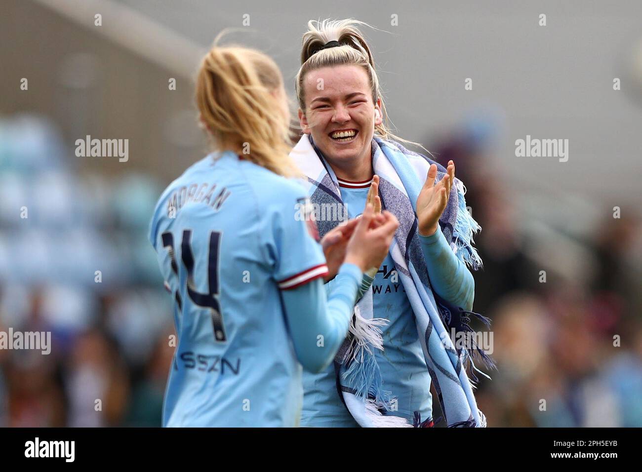 Manchester City's Lauren Hemp (right) applauds the fans at full time ...