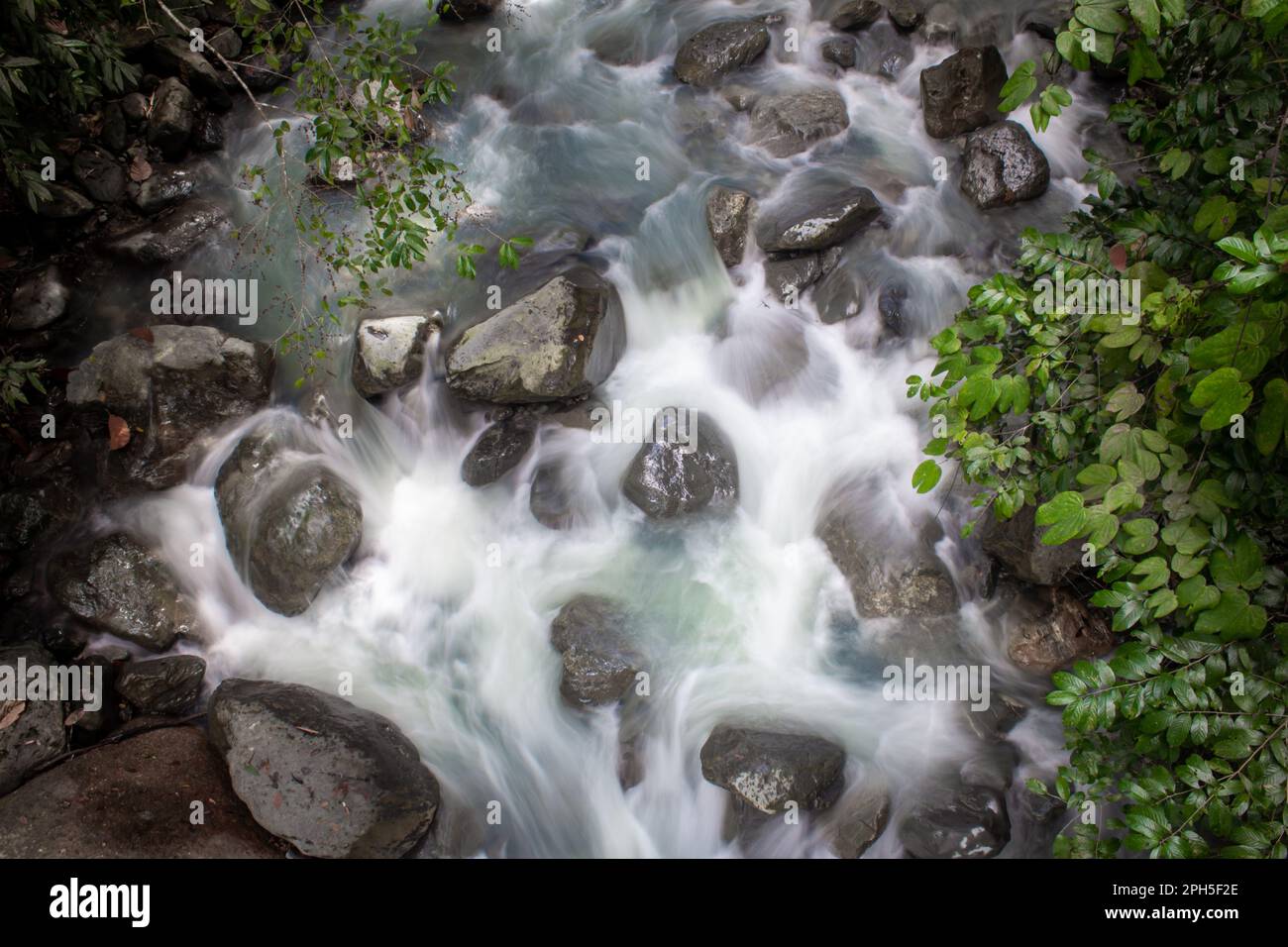 Water flowing rapidly in a stream along the Kinabalu Park in Poring Hot ...