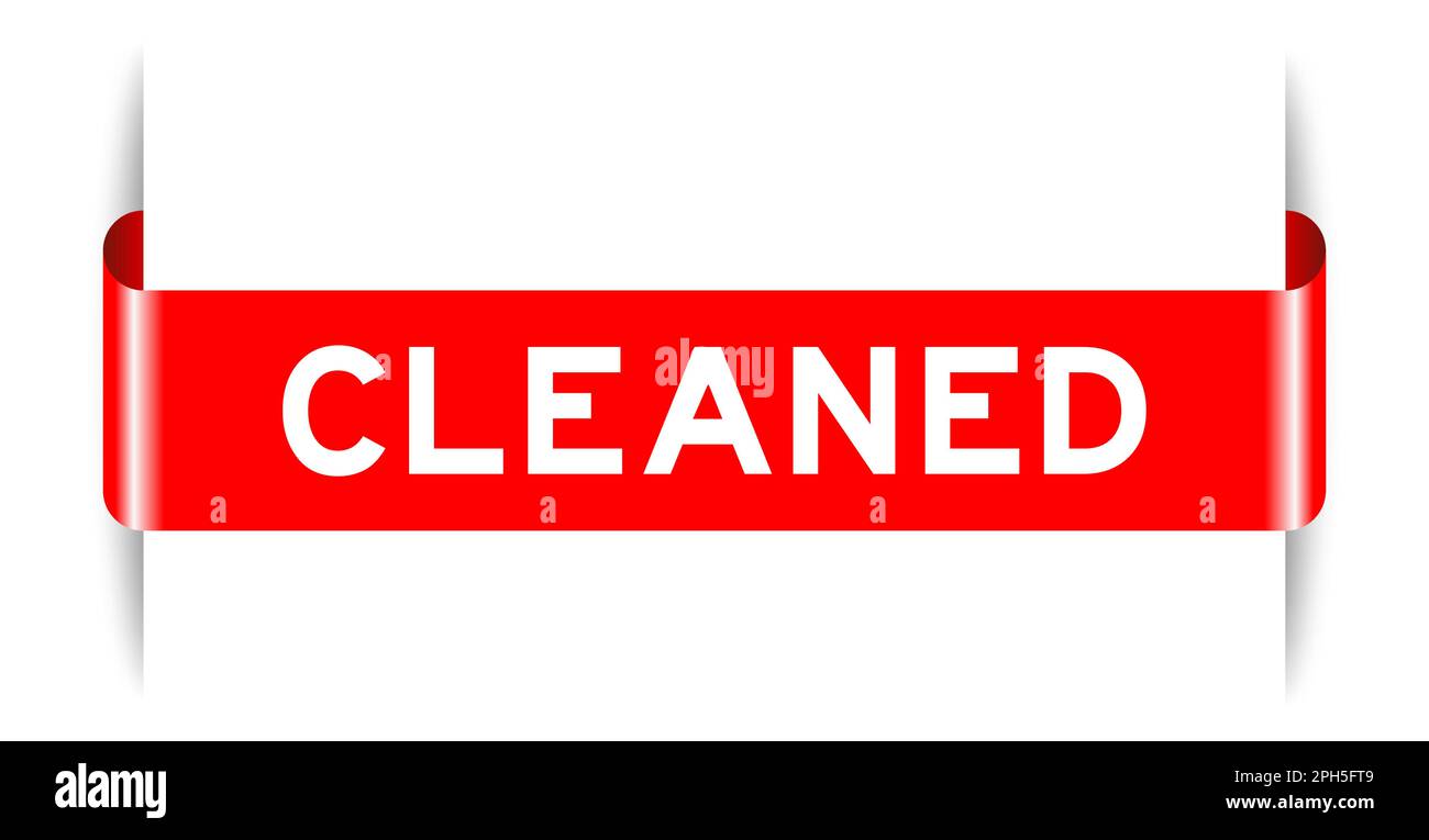 Red color inserted label banner with word cleaned on white background ...