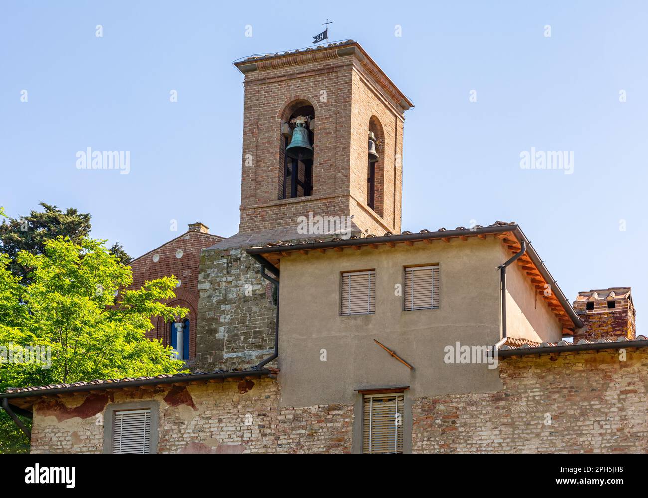 Bell tower of the Pieve of Santi Pietro e Paolo at Coiano. A Romanesque ...