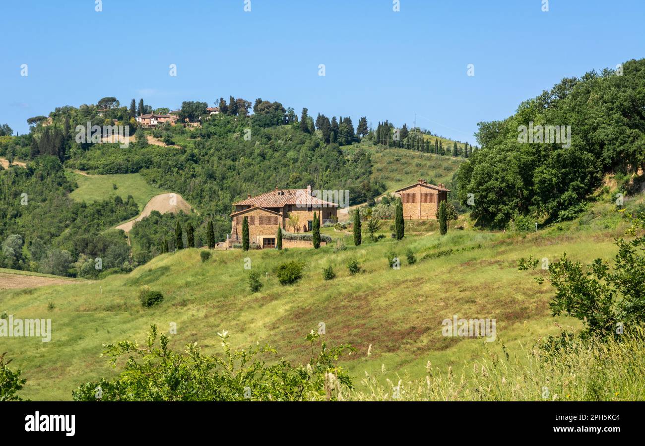 Tuscany spring landscape along the historic route Francigena between ...