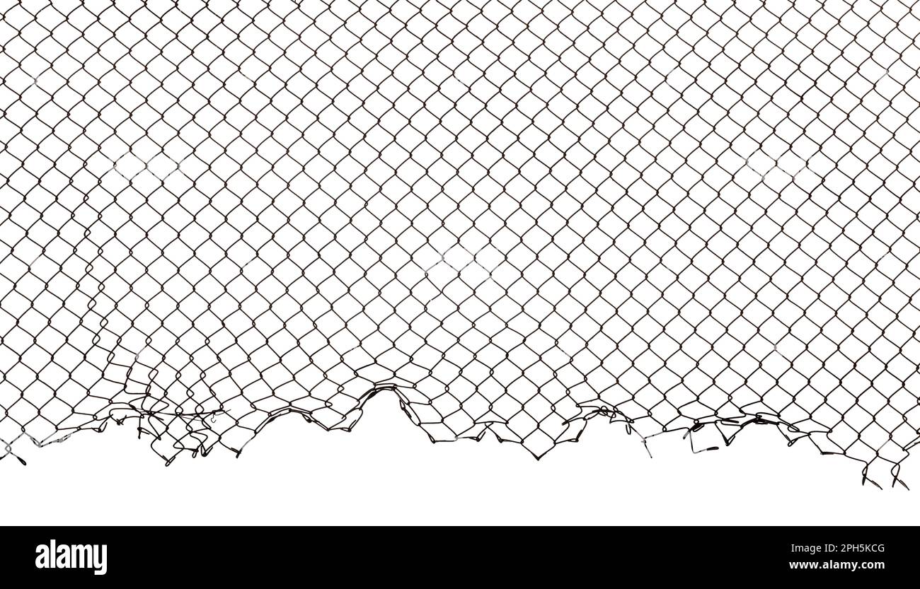 The texture of the metal mesh. Torn, destroyed, broken metal mesh on a ...